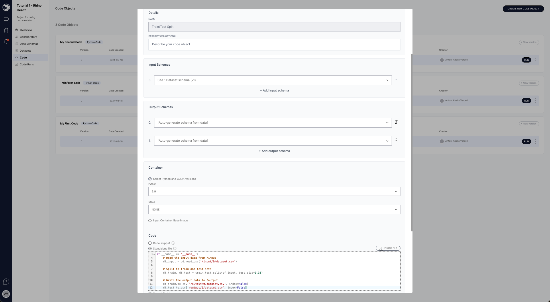 Creating A New Python Code Object Rhino Health